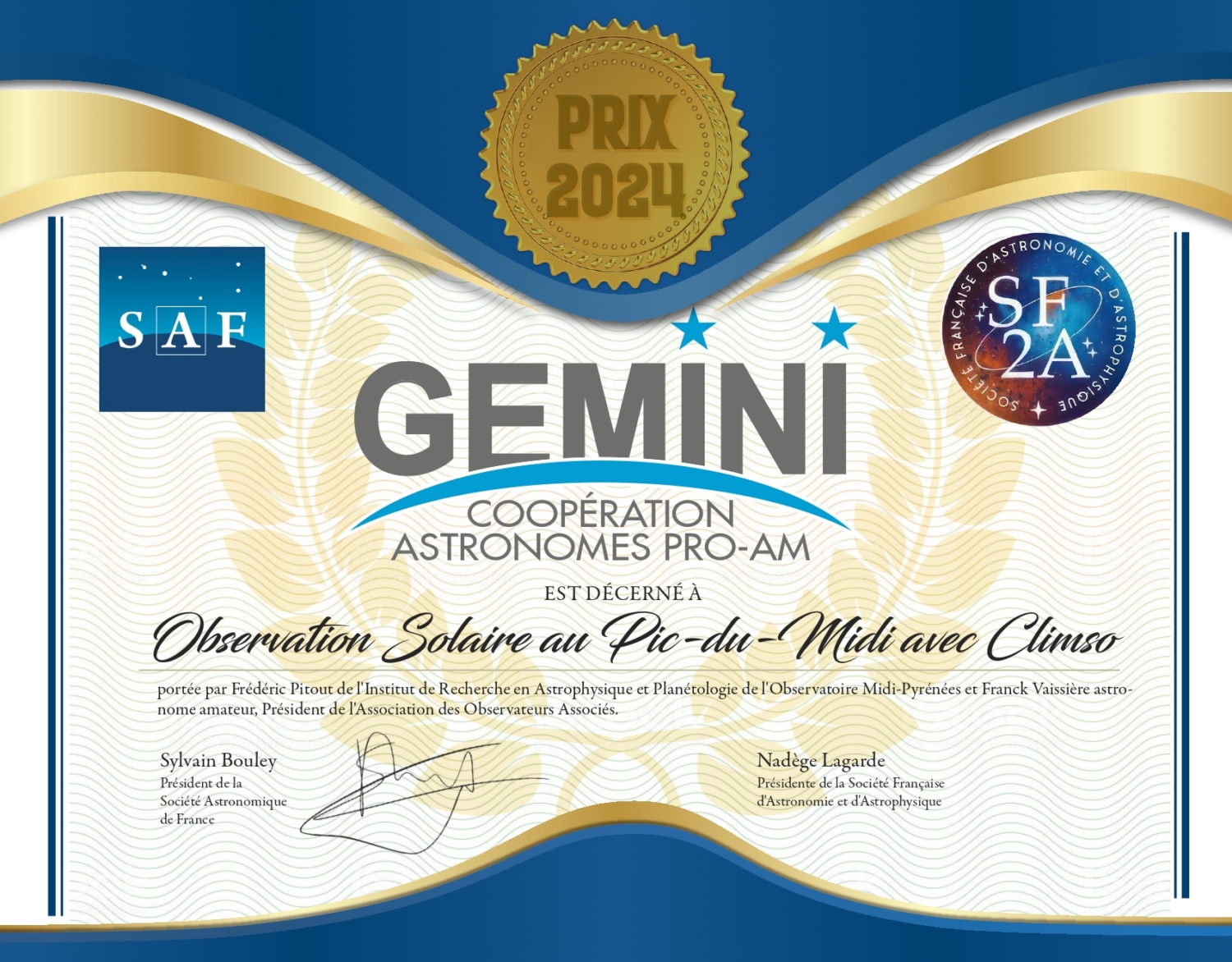 Remise du prix Gemini 2024 – Société astronomique de France